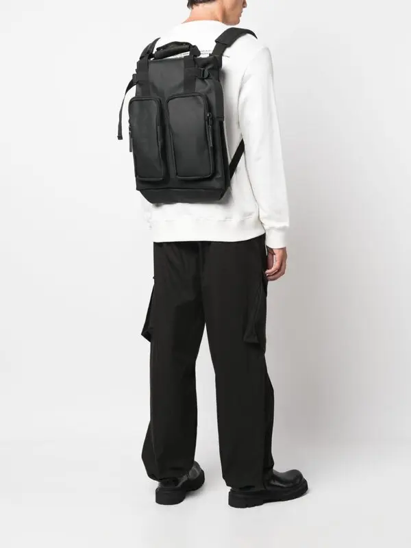 Rains Logo-print Multi-pocket Backpack - Black