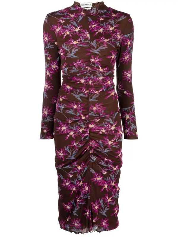 Diane Von Furstenberg Floral-print Ruched Mock Neck Dress