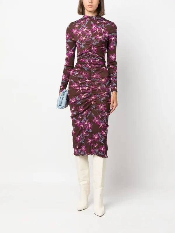 Diane Von Furstenberg Floral-print Ruched Mock Neck Dress