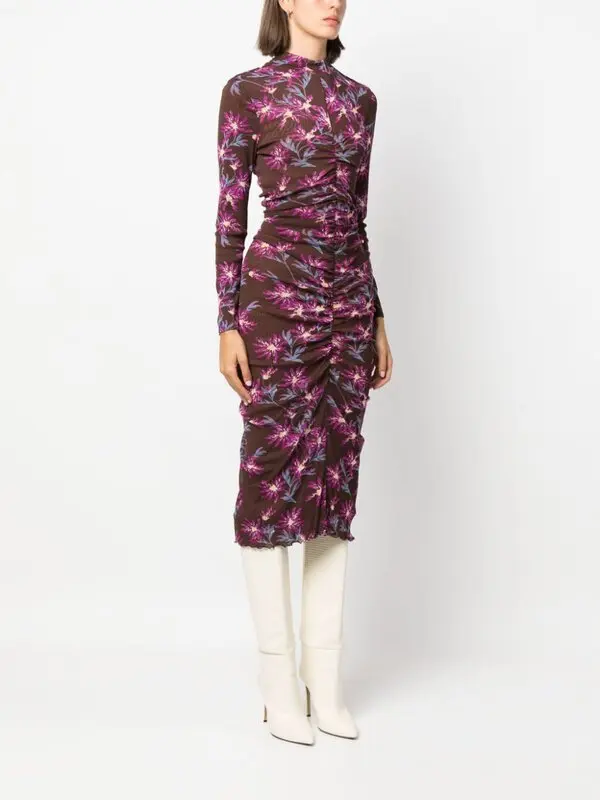 Diane Von Furstenberg Floral-print Ruched Mock Neck Dress