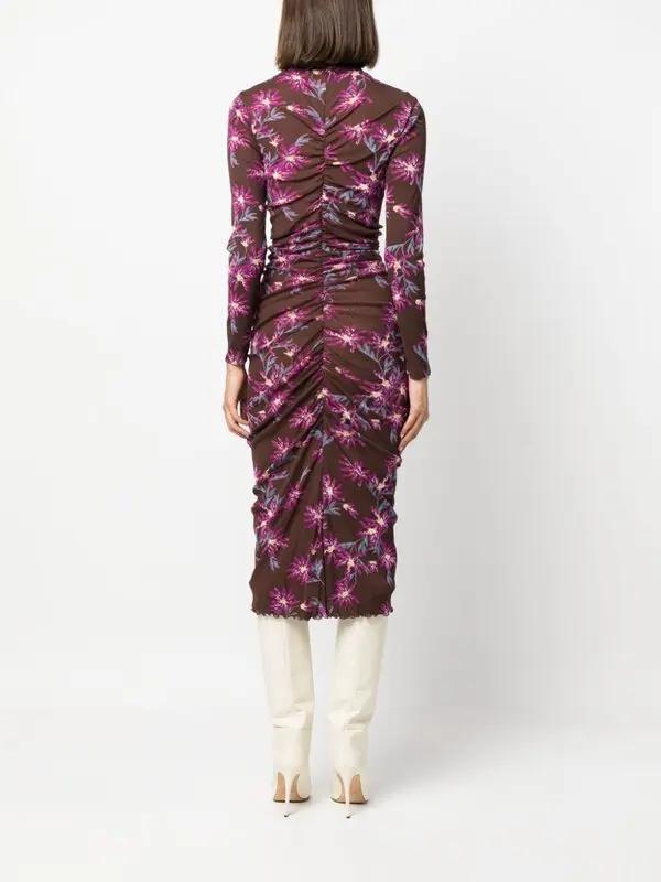 Diane Von Furstenberg Floral-print Ruched Mock Neck Dress
