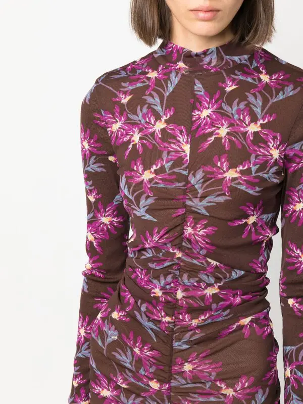 Diane Von Furstenberg Floral-print Ruched Mock Neck Dress