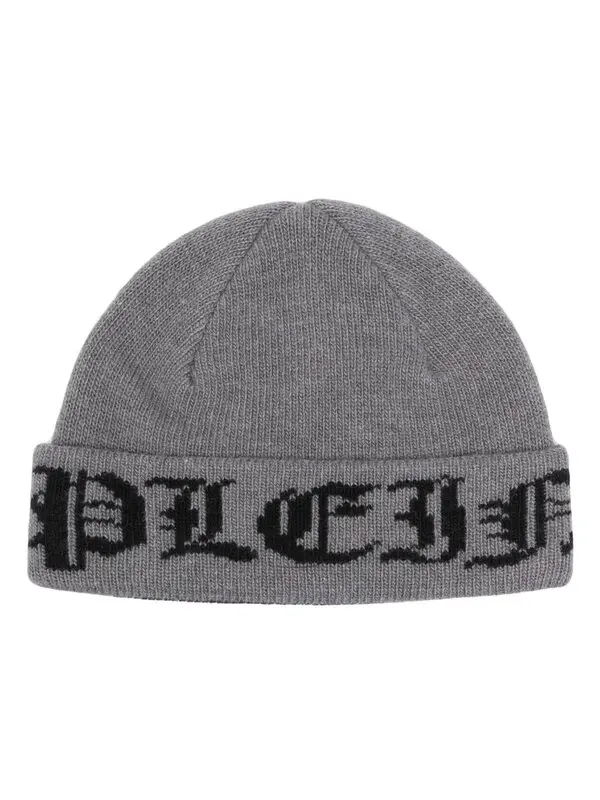 Philipp Plein Gothic Print Wool Beanie - Grey