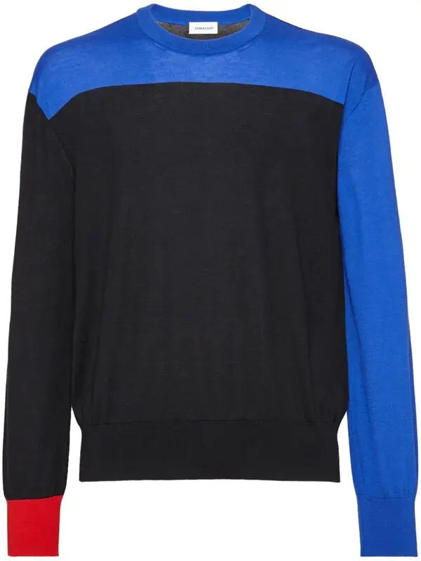 FERRAGAMO Colour-block Cashmere Jumper - Blue