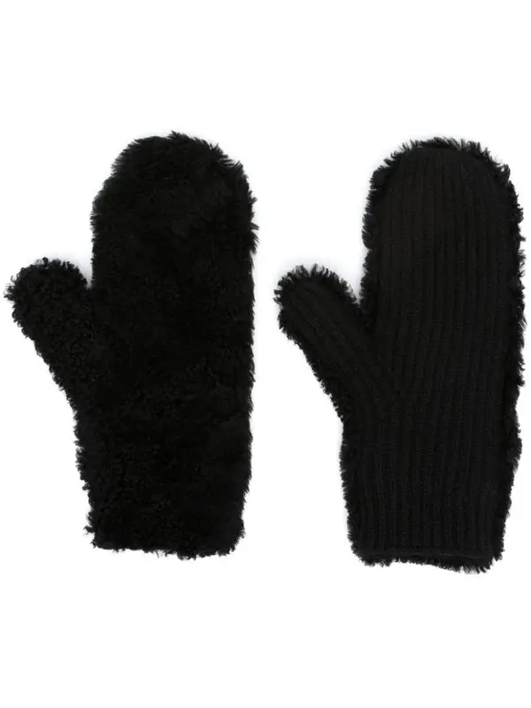 YVES SALOMON Panelled Ribbed-knit Mittens - Black