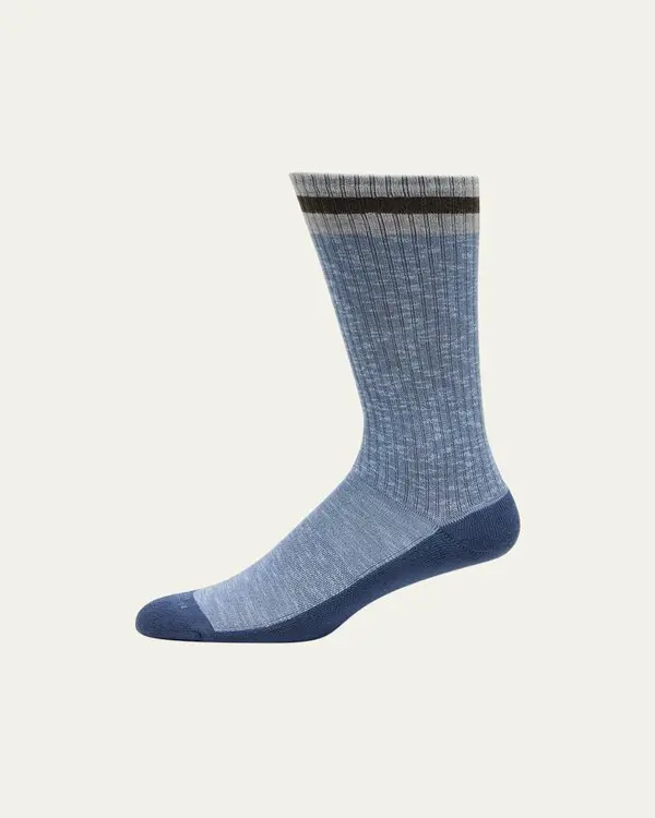 Marcoliani Stripe Mid-calf Socks - Light Blue Denim