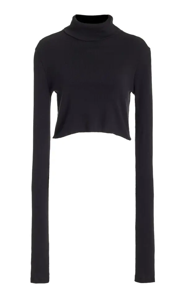 Eterne Cropped Cotton-blend Turtleneck Top - Black