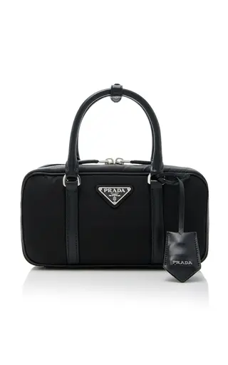 Prada Leather-Trimmed Re-Nylon Top Handle Bag - Black | Editorialist