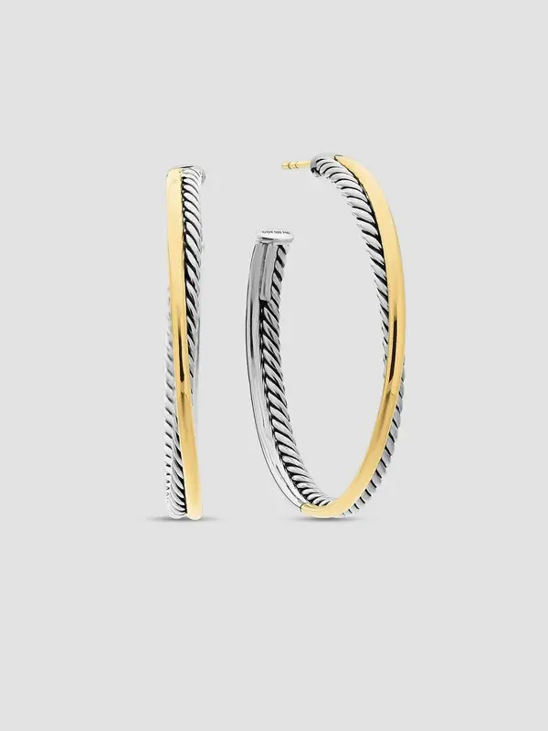 David Yurman Crossover Hoop Earrings In Sterling With 18k Yellow Gold, 44mm