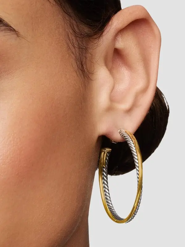 David Yurman Crossover Hoop Earrings In Sterling With 18k Yellow Gold, 44mm
