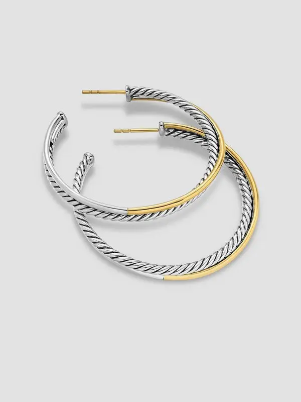 David Yurman Crossover Hoop Earrings In Sterling With 18k Yellow Gold, 44mm