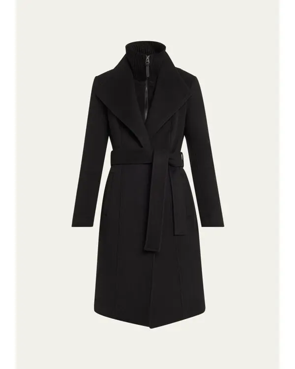 Mackage Norita Belted Wool Wrap Coat - Black