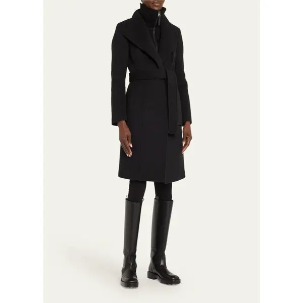 Mackage Norita Belted Wool Wrap Coat - Black