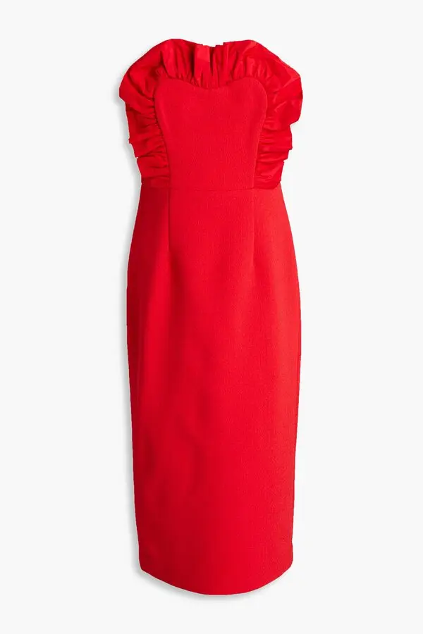 Rebecca Vallance Strapless Ruffletrimmed Crepe Midi Dress In Red - 80% Off  | Editorialist