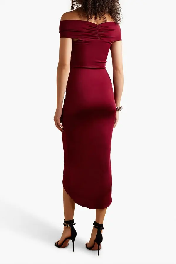 Et Ochs Off-The-Shoulder Cutout Ruched Midi Dress In Crimson - 85% Off |  Editorialist