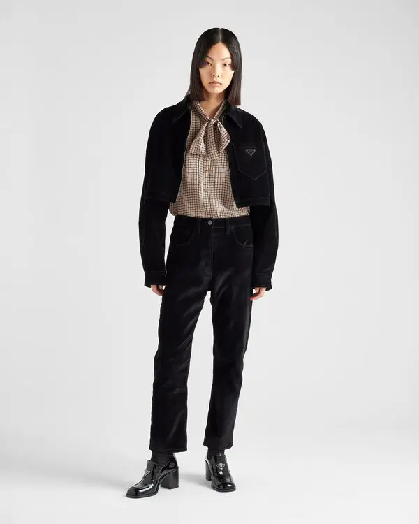 Prada Velvet Denim Blouson Jacket - Black | Editorialist