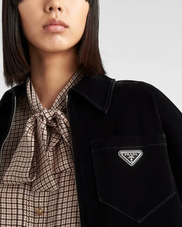 Prada Velvet Denim Blouson Jacket - Black | Editorialist