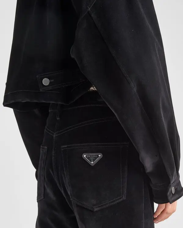 Prada Velvet Denim Blouson Jacket - Black | Editorialist