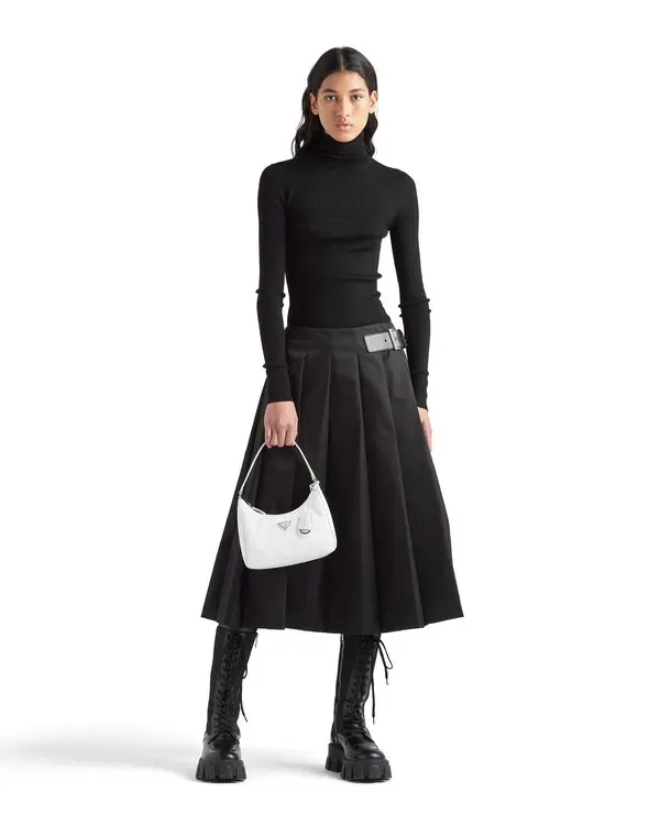 Prada Superfine Wool Ribbed Knit Turtleneck Sweater With Raglan Shoulders - Black