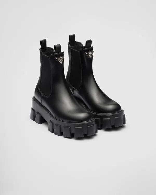 Prada Monolith Leather Chelsea Booties