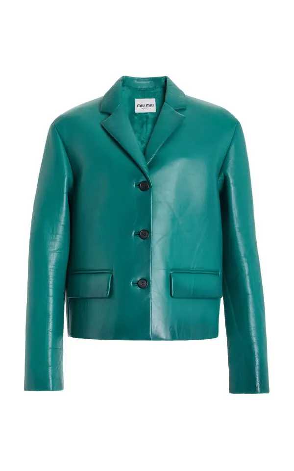 Miu Miu Leather Blazer Jacket - Blue