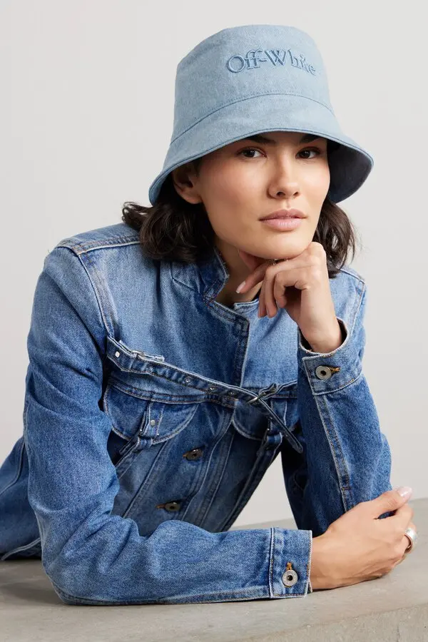 Off-White Logo-Embroidered Denim Bucket Hat In Blue - 50  display picture 3