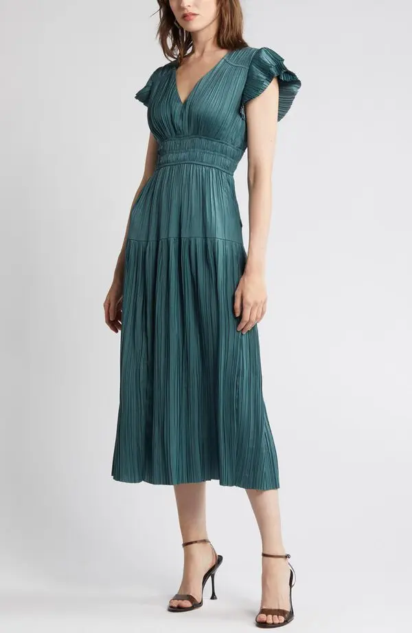 moon river plisse midi dress Moon River Pliss Tiered Tulle Midi Dress In Black - 70% Off