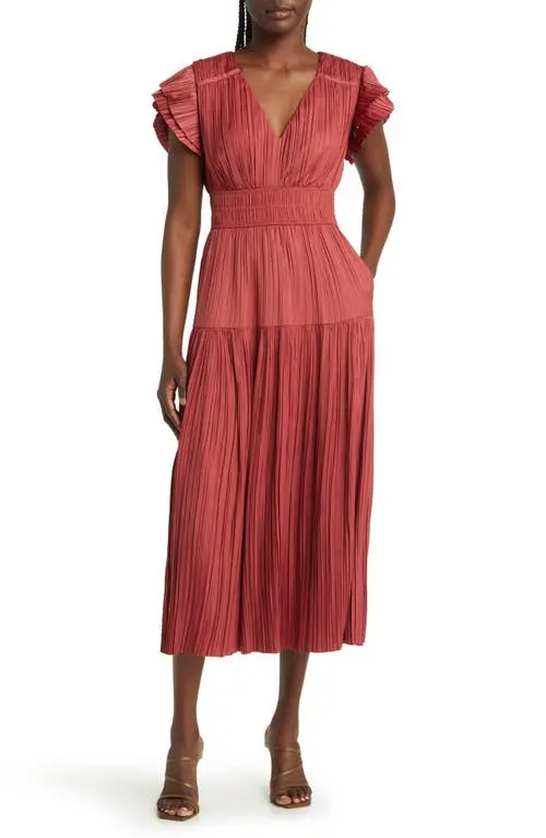 Moon River Plissé Midi Dress