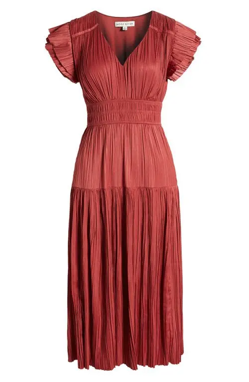 Moon River Plissé Midi Dress