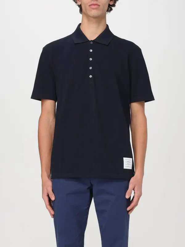 Thom Browne Cotton Piqué Polo With Logo - Blue