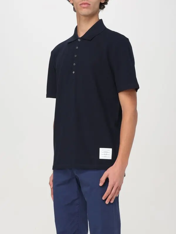 Thom Browne Cotton Piqué Polo With Logo - Blue