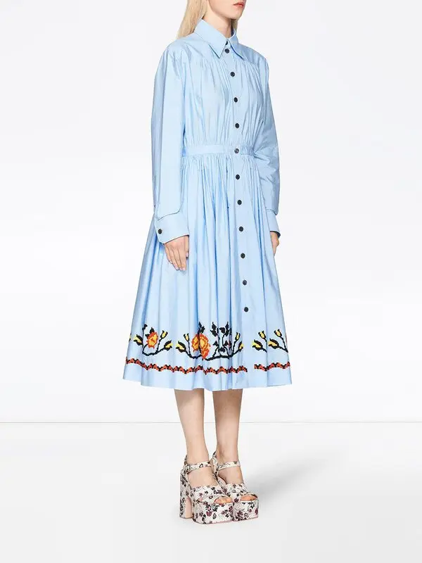 Miu Miu Floral Embroidered Flared Dress