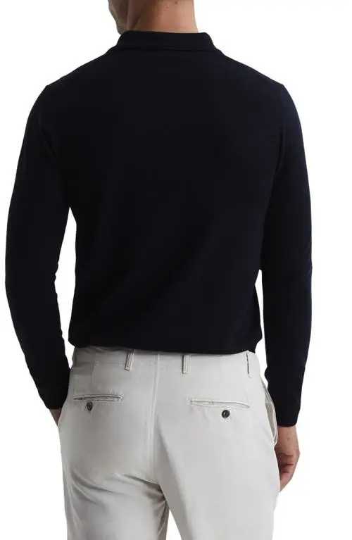 REISS Trafford Long Sleeve Wool Polo Sweater - Navy