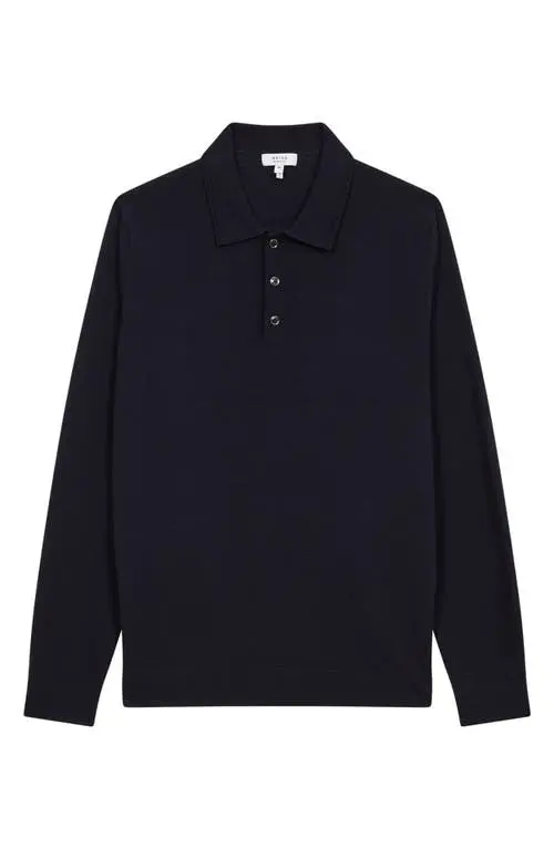 REISS Trafford Long Sleeve Wool Polo Sweater - Navy