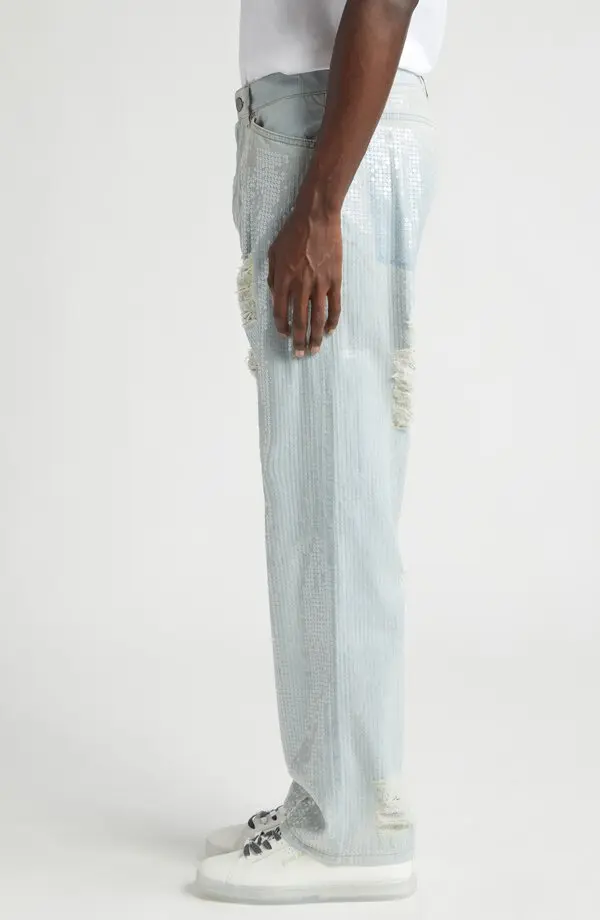 Palm Angels Ripped Sequin Straight Leg Jeans