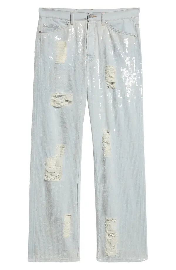 Palm Angels Ripped Sequin Straight Leg Jeans