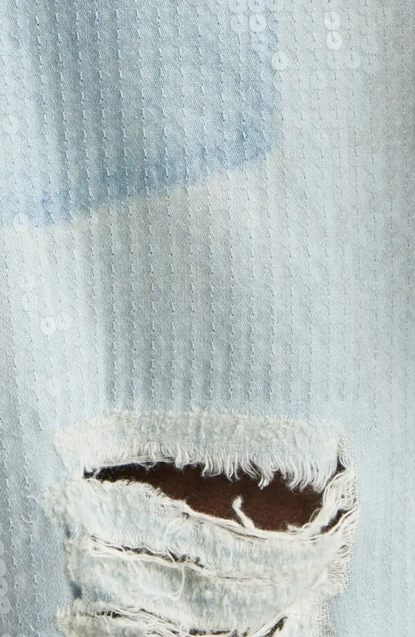 Palm Angels Ripped Sequin Straight Leg Jeans