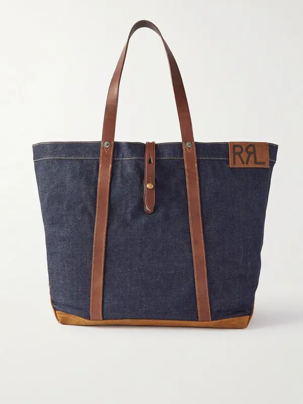 Ralph Lauren Suede And Leather-trimmed Denim Tote Bag - Blue