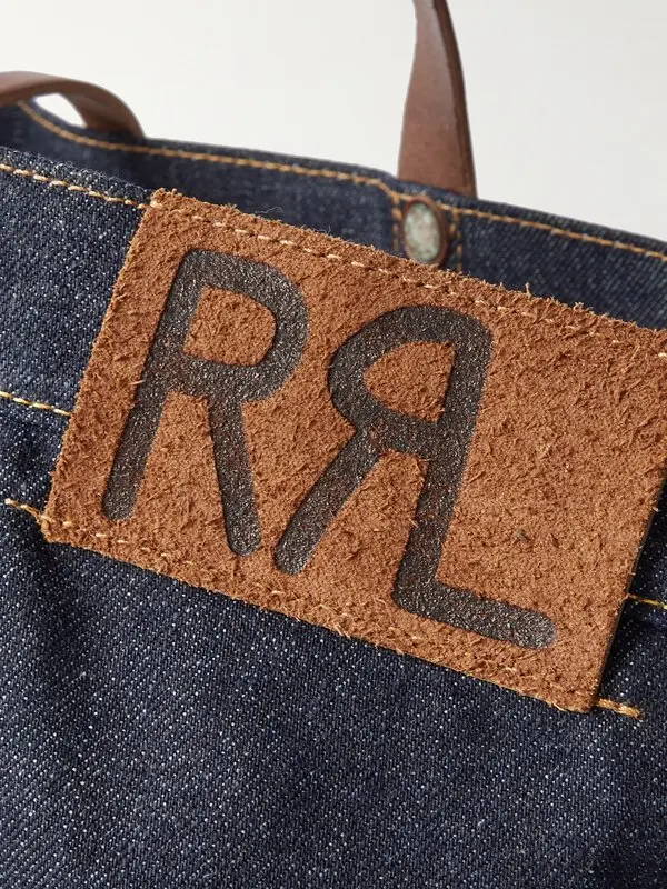 Ralph Lauren Suede And Leather-trimmed Denim Tote Bag - Blue