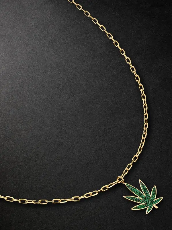 SYDNEY EVAN Large Pot Leaf Diamond Necklace - Green