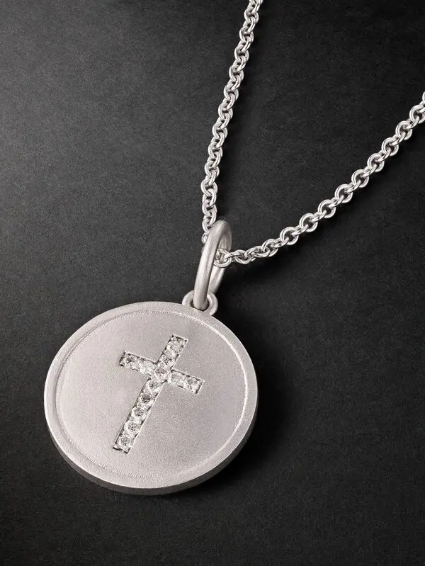 Jacquie Aiche White Gold Diamond Cross Pendant Necklace