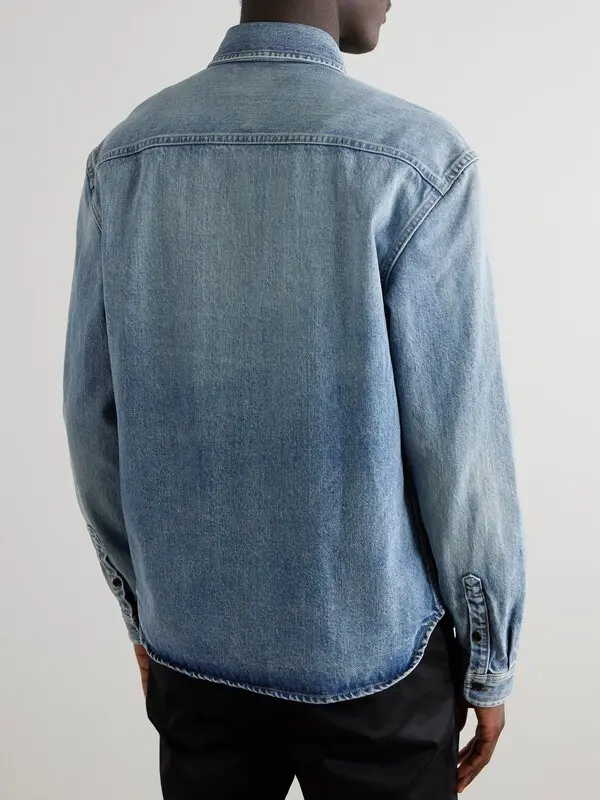 Saint Laurent Logo-embroidered Denim Shirt - Blue