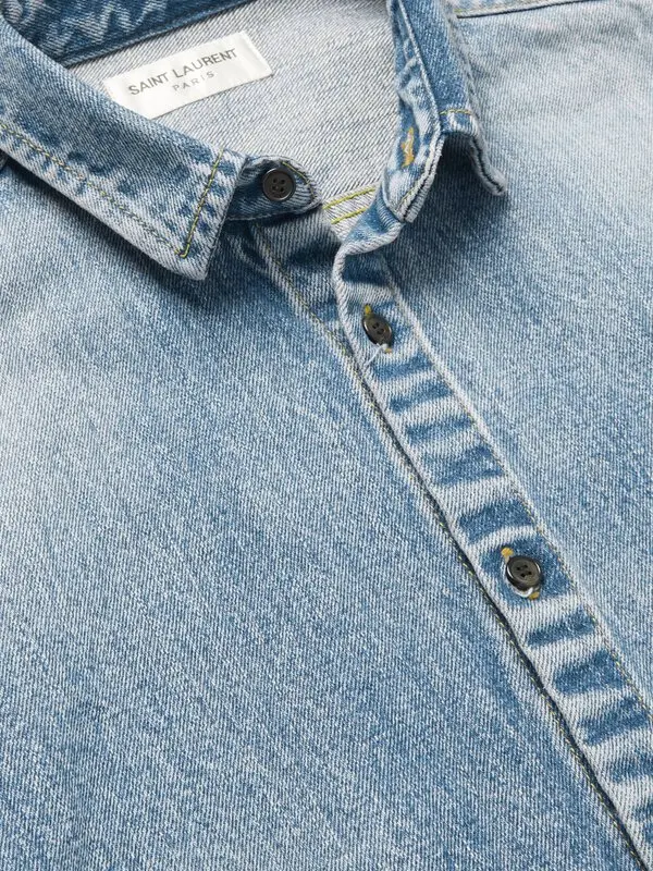 Saint Laurent Logo-embroidered Denim Shirt - Blue