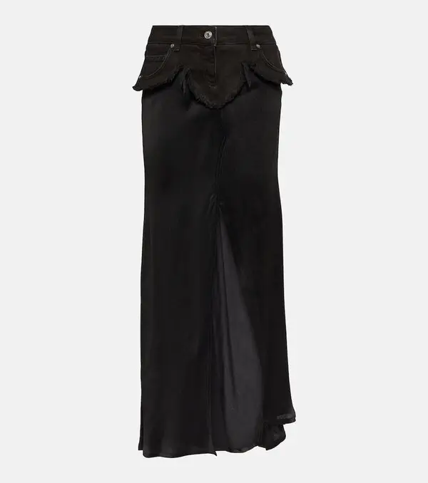 Blumarine Denim-trimmed Satin Maxi Skirt