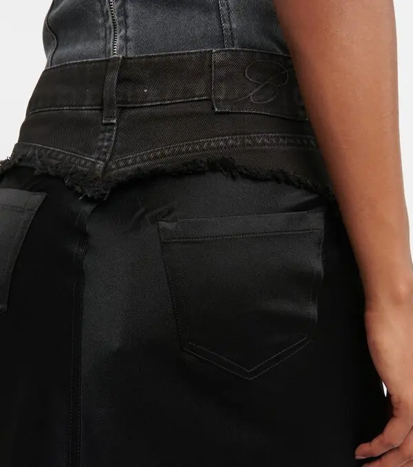 Blumarine Denim-trimmed Satin Maxi Skirt