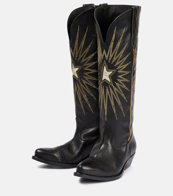 GOLDEN GOOSE Embroidered Leather Cowboy Boots