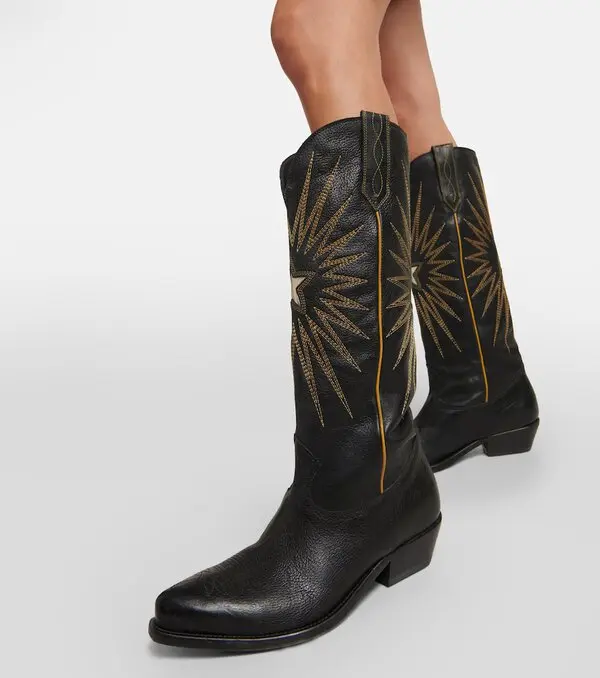 GOLDEN GOOSE Embroidered Leather Cowboy Boots