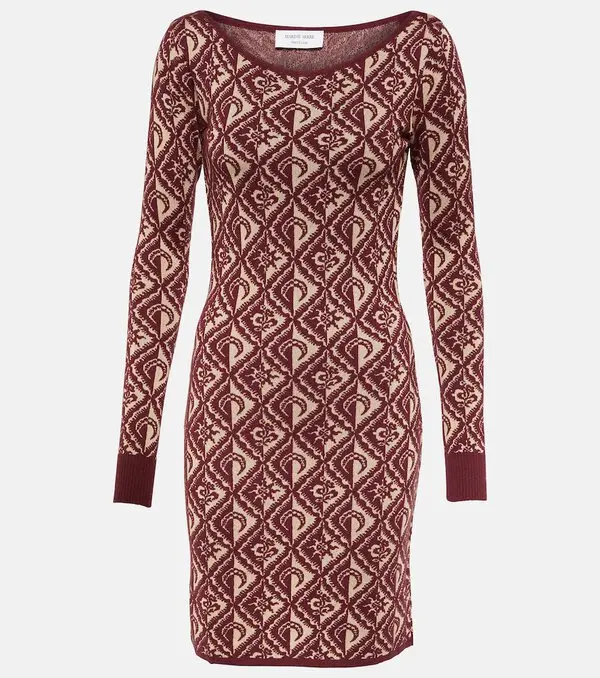 MARINE SERRE Moon Diamant Jacquard Wool-blend Minidress - Burgundy