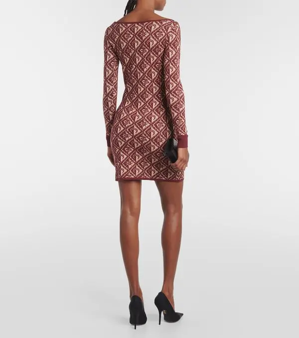 MARINE SERRE Moon Diamant Jacquard Wool-blend Minidress - Burgundy
