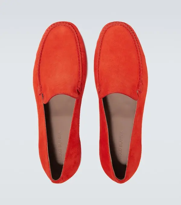 Manolo Blahnik Monaco Suede Loafers - Red